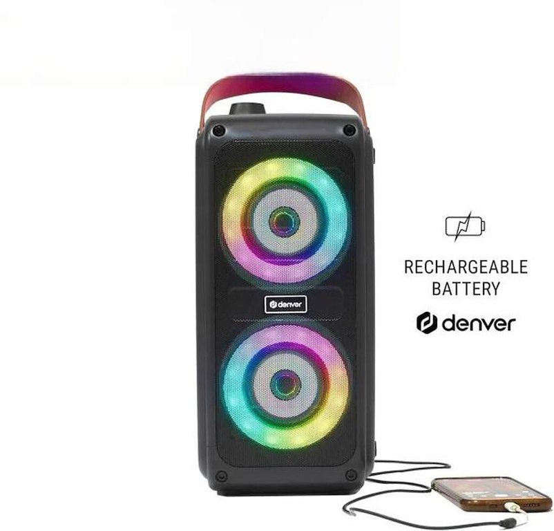 Bluetooth party zvučnik Denver Boombox sa RGB osvetljenjem - Dva