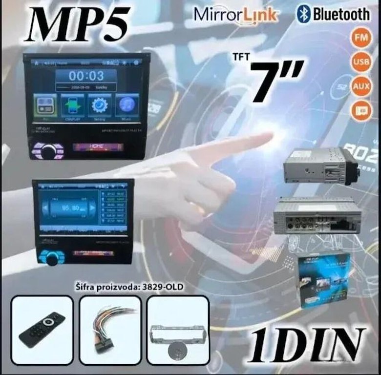 MP5 auto multimedija 1DIN sa 7" TFT ekranom i MirrorLink funkcijom -