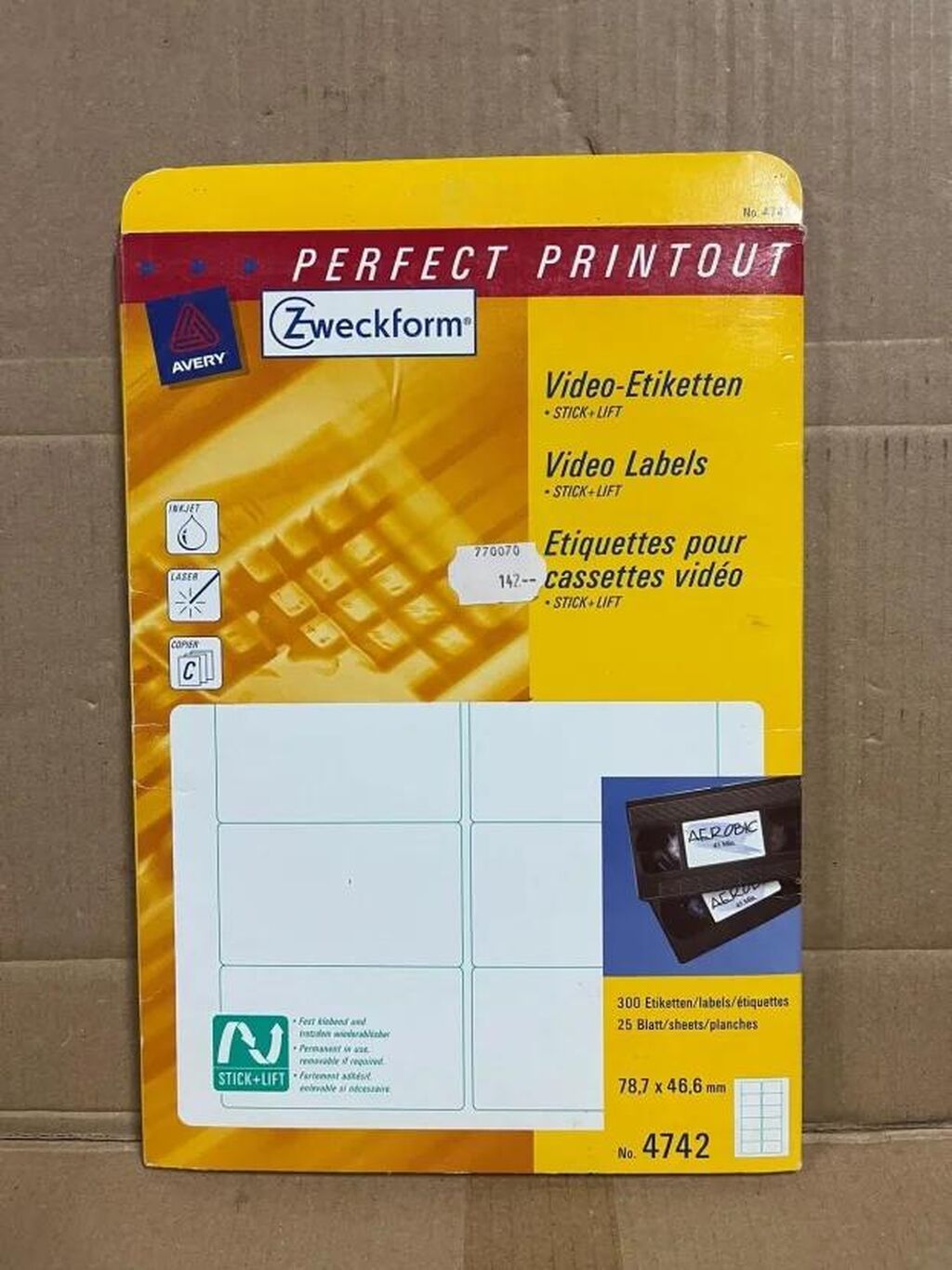 Avery Zweckform Video Labels – Stick & Lift, No. 4742 -