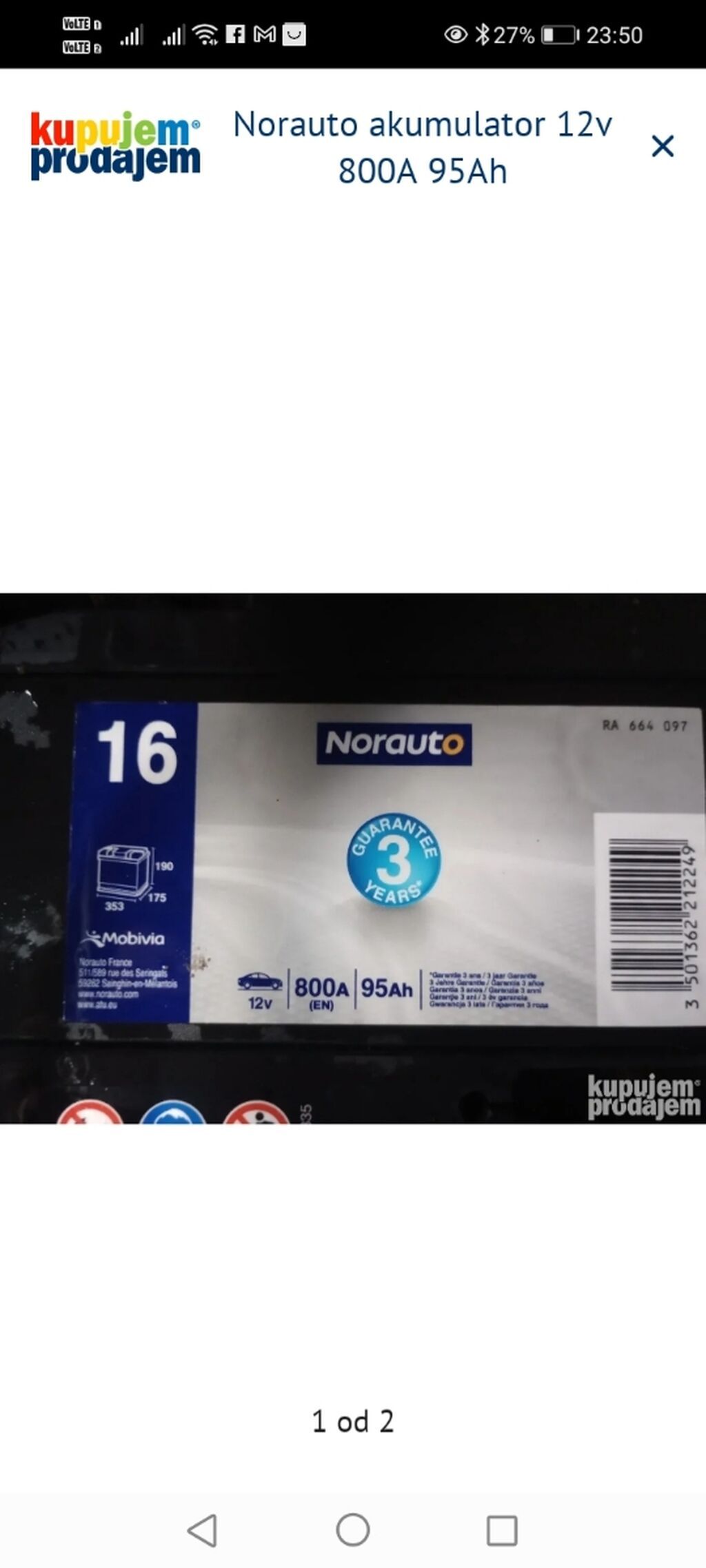 Norauto auto akumulator 12V, 95Ah, 800A (EN) - Starter akumulator za