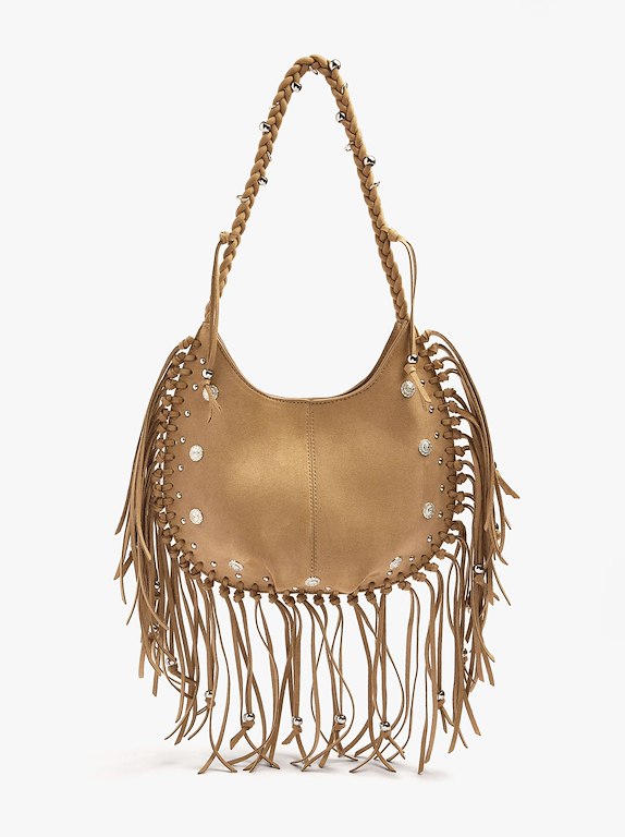 SHOULDER BAG WITH LEATHER-EFFECT WITH FRINGES