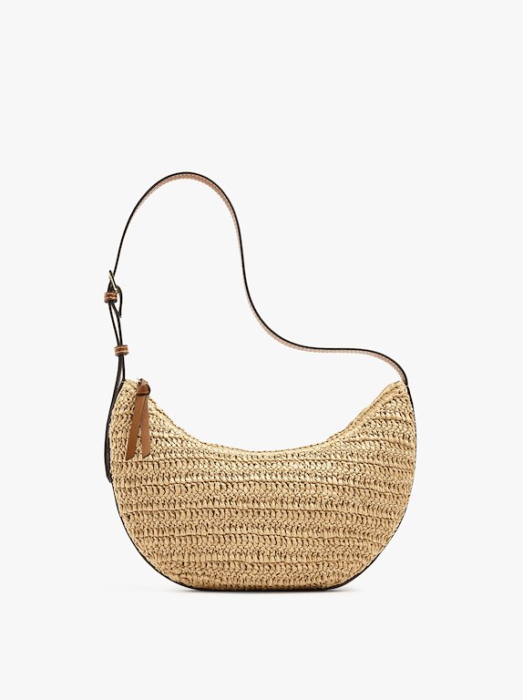 HALF MOON SHOULDER BAG WITH PAPER STRAW EFFECT
