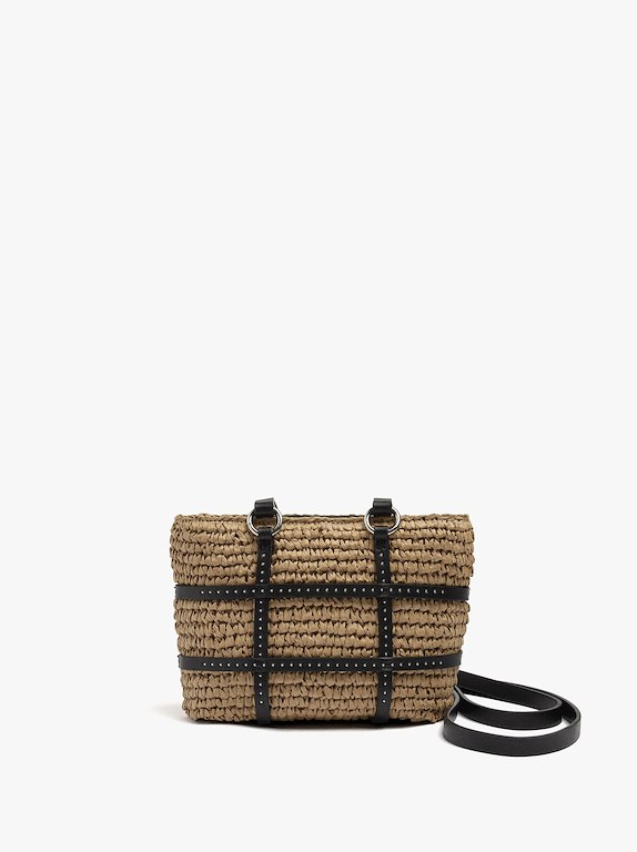 CROSSBODY BAG WITH STRAW EFFECT AND CROSSED STRAPS
