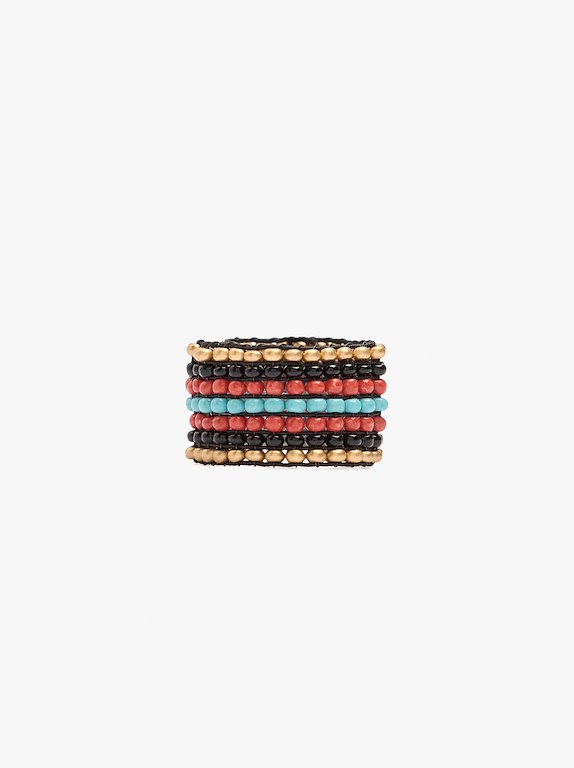 WIDE RING WITH MULTICOLOR GLASS BEADS