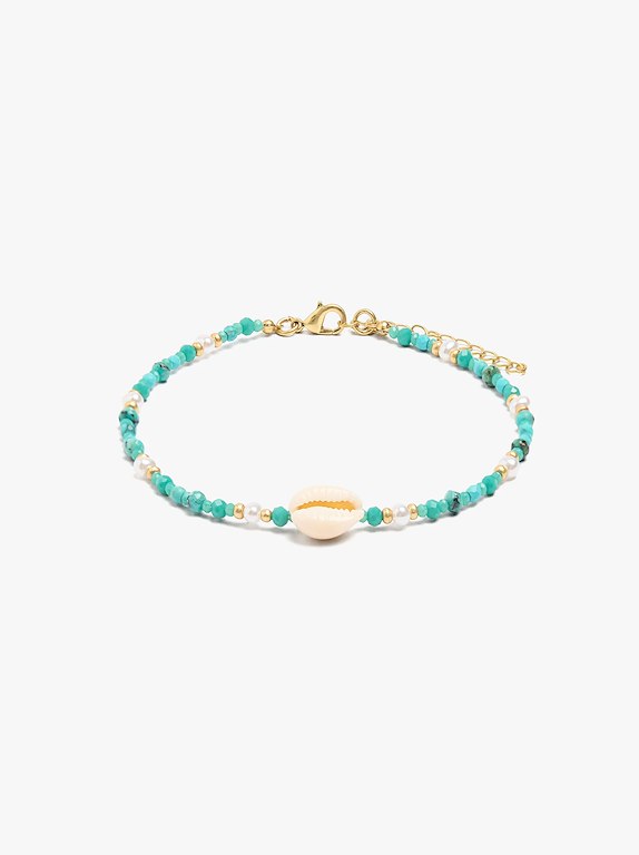 BRACELET WITH STONE BEADS WITH SHELL PENDANT