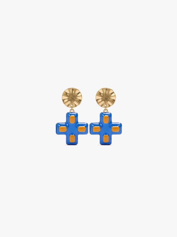 EARRINGS WITH ENAMELLED CROSS