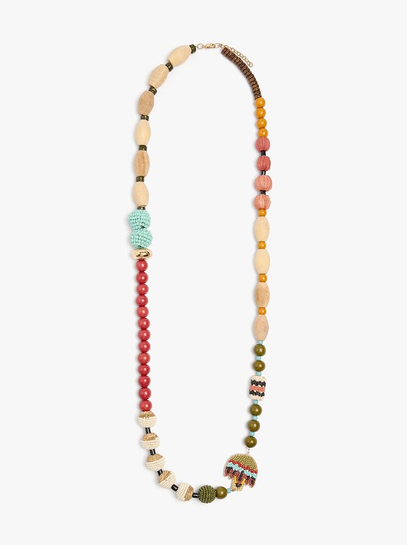 NECKLACE WITH MULTICOLOR WOOD BEADS