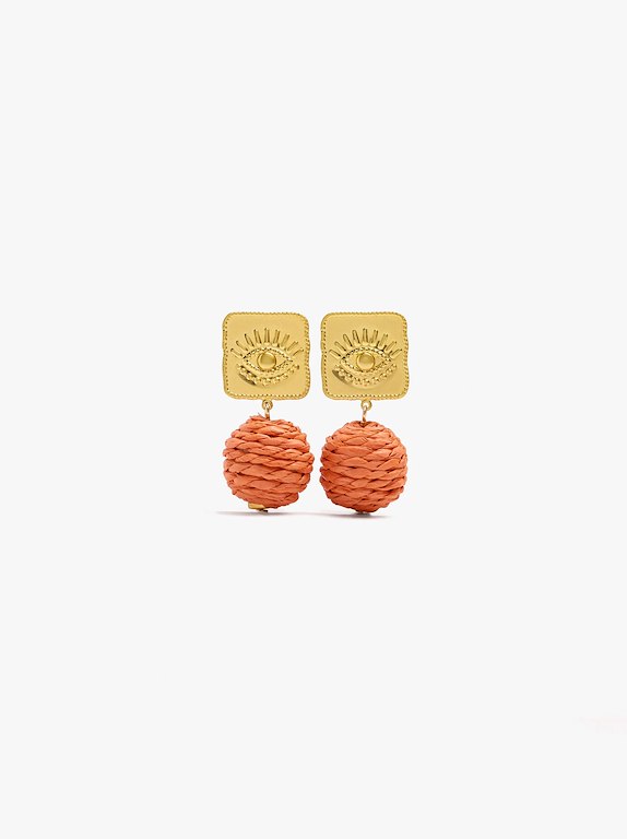EARRING WITH SPHERE OF RAFFIA
