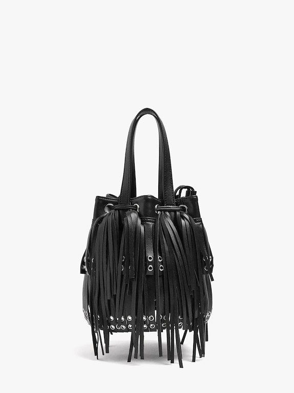 BUCKET BAG WITH FRINGES AND STUDS
