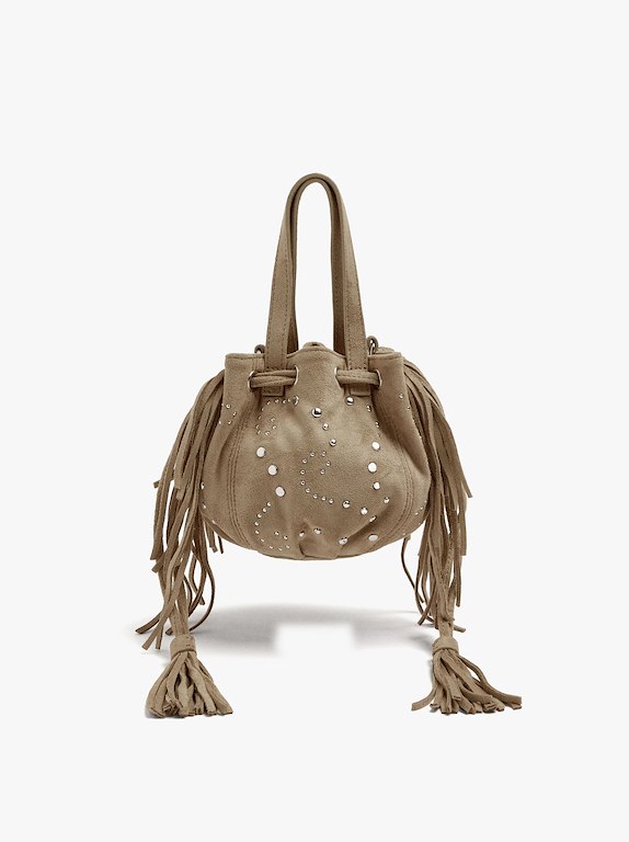 BUCKET BAG WITH STUDS AND SIDE FRINGES