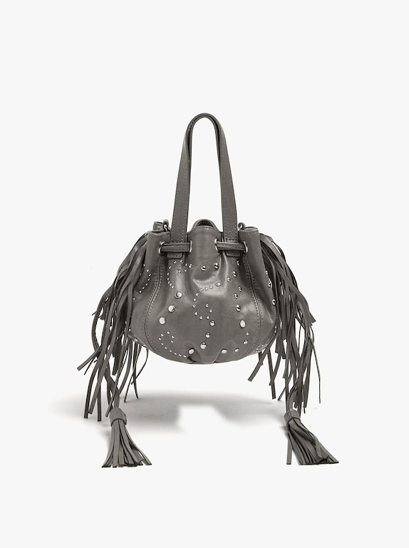 BUCKET BAG WITH STUDS AND SIDE FRINGES