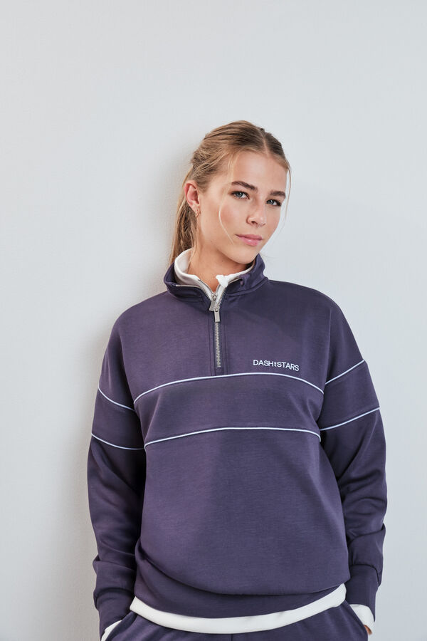 Graue Rollkragen-Reißverschluss-Jacke