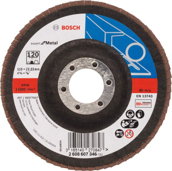 Bosch lamelni brusni disk X551, Expert for Metal, prečnik 115 mm; granulacija 120, kolenasti - 2608607346