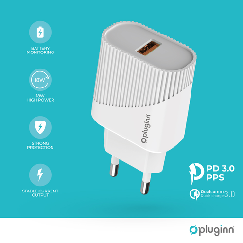 Kućni punjač Pluginn PI-D52S, QC3.0 18W sa Type C kablom beli