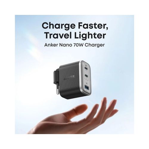 ANKER Prime 70W GaN zidni brzi punjač, 3-porta (2x USB-C i 1x USB-A) crni