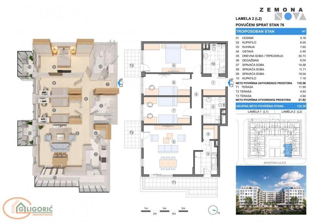 Troiposoban stan na prodaju, 132m2, 397.140€