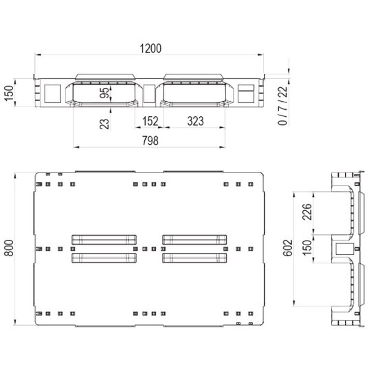 PG 1208M-CD Univerzalna 1200x800mm paleta sa 3 skije i zatvorenom gornjom površinom