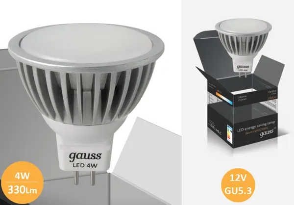Štedljive LED sijalice 2 kom. Gauss MR16 GU5.3 4W 12V 2700K EB201505104