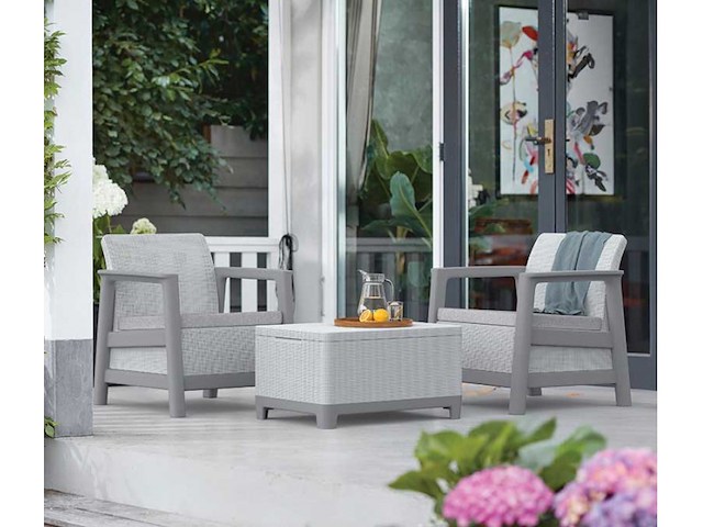 Keter Scandi Linea Balcony Set sa Box stolom Siva