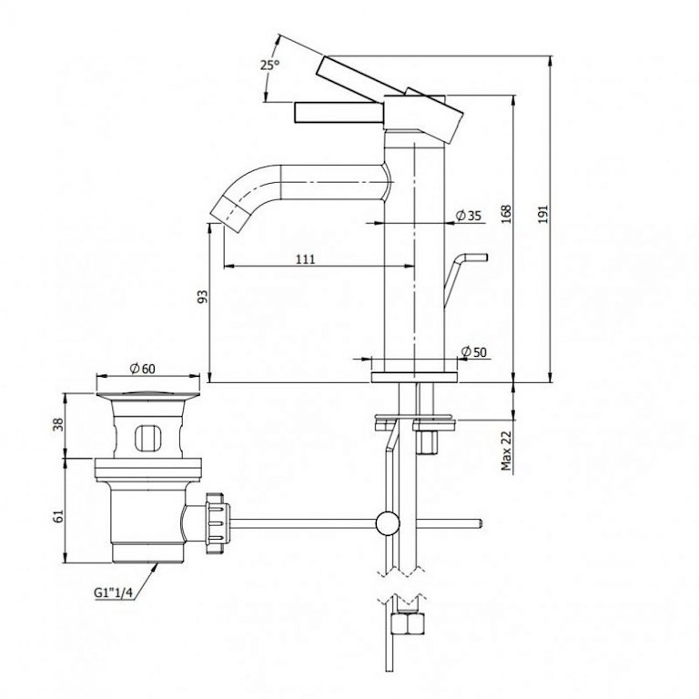 REMER METRICA SLAVINA ZA LAVABO 150 BRUSHED GOLD