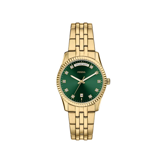 Fossil ES5460 ženski sat Scarlette Day Date Gold Tone Green Sunray Dial 34mm