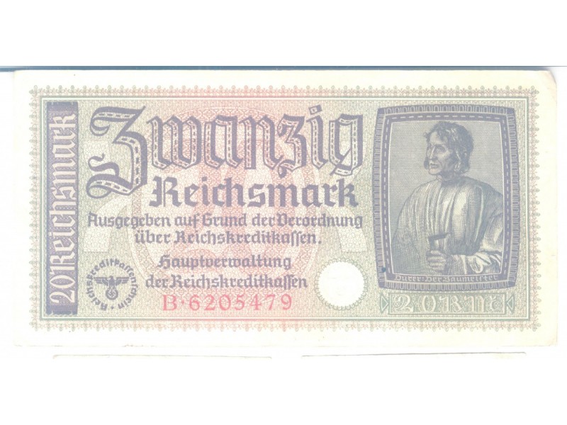 Nemacka 20 reichsmark 1940 - 45 sa svastikom