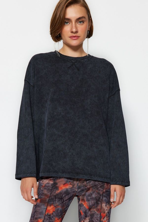 TRENDYOL ANTHRACITE AGED/FADED EFFECT RELAXED/COMFORTABLE FIT CREW NECK KNITTED T-SHIRT