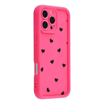 IPHONE 16 PRO HEART PATTERN SHOCKPROOF TPU CASE WITH RAISED EDGES - HOT PINK