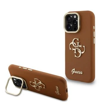 IPHONE 16 PRO MAX GUESS GRAINED 4G LOGO STAND CAMERA FRAME CASE - BROWN