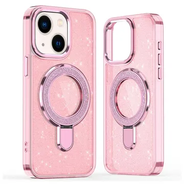IPHONE 15 GLITTER HYBRID CASE WITH KICKSTAND - MAGSAFE COMPATIBLE - PINK
