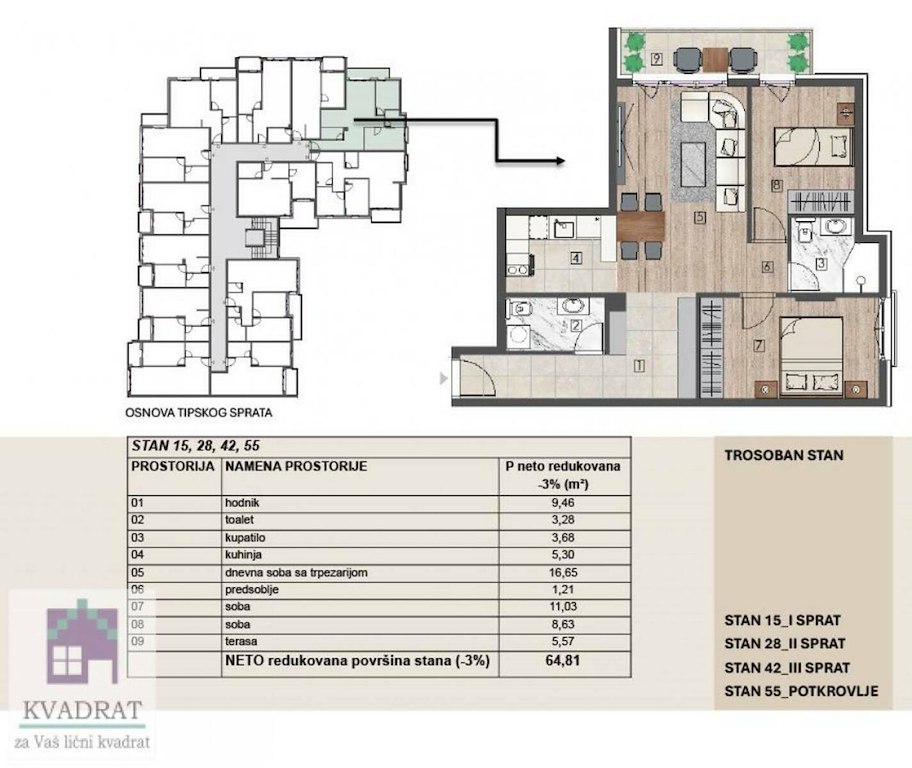 Trosoban stan, Beograd - Obrenovac (mesto) | Prodaja · 64m² · 129.620€