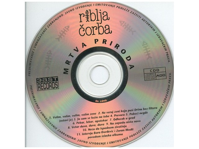 Riblja Čorba ‎– Mrtva Priroda CD bez Omota