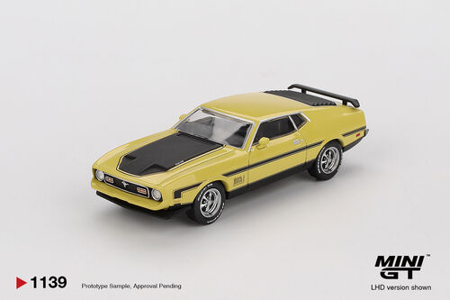 NEW! Mini GT 01139-BL Ford Mustang Mach 1 Grabber Yellow (1971 / Blister)