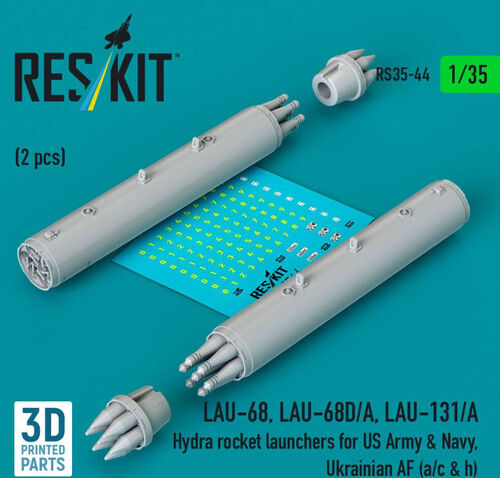 NEW! RES/KIT 35-0044 LAU-68 / LAU-68D/A and LAU-131/A Hydra Rocket Launchers for US Army & Navy, Ukrainian AF (a/c & h) (2 pcs / 3D Printed)