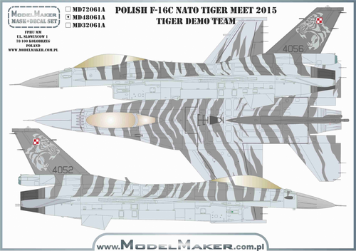 NEW! Model Maker Decals YMD48061 Polish F-16 C NTM 2015 Tiger Demo Team - Masks + Decals Set with Stencils