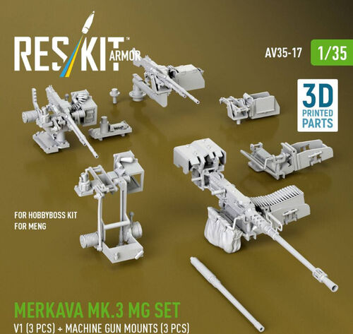 RES/KIT AV35-0017 Merkava Mk.3 - MG Set V1 (3 pcs) and Machine Gun Mounts (3 pcs) (for Meng & HobbyBoss Kits / 3D Printed)