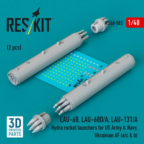 NEW! RES/KIT 48-0583 LAU-68 / LAU-68D/A and LAU-131/A Hydra Rocket Launchers for US Army & Navy, Ukrainian AF (a/c & h) (2 pcs / 3D Printed)