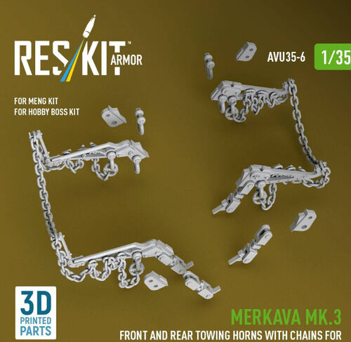 RES/KIT AVU35-0006 Merkava Mk.3 - Front and Rear Towing Horns with Chains (for Meng & Hobby Boss Kits / 3D Printed)