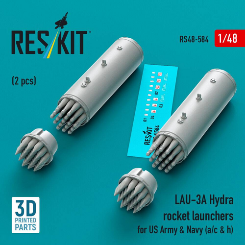 RES/KIT 48-0584 LAU-3 A Hydra Rocket Launchers for US Army & Navy (a/c & h) (2 pcs / 3D Printed)