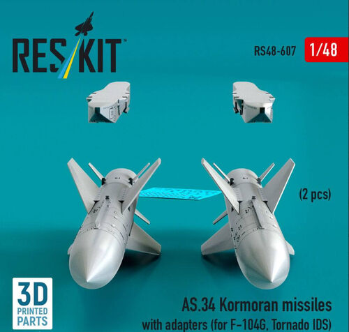 NEW! RES/KIT 48-0607 AS.34 Kormoran Missiles with Adapters for F-104 G and Tornado IDS (2 pcs / 3D-Printed)