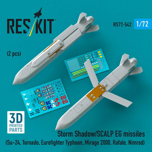 NEW! RES/KIT 72-0542 Storm Shadow/SCALP EG Missiles for Su-24, Tornado, Eurofighter Typhoon, Mirage 2000, Rafale, Nimrod (2 pcs / 3D Printed)