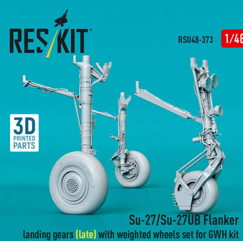 DISCONTINUED RES/KIT U48-0373 Sukhoi Su-27/Su-27UB Flanker - Landing Gears (Late) with Weighted Wheels Set (for GWH Kits / 3D-Printed)