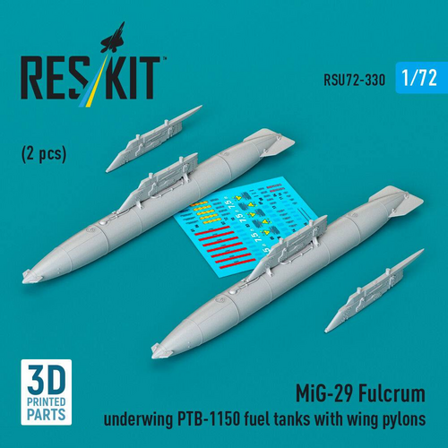 RES/KIT U72-0330 MiG-29 Fulcrum - Underwing PTB-1150 Fuel Tanks with Wing Pylons (2 pcs / 3D-Printed)