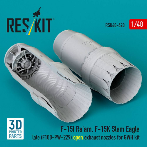NEW! RES/KIT U48-0628 F-15I Ra'am and F-15K Slam Eagle Late - F100-PW-229 Open Exhaust Nozzles (for GWH Kits / 3D-Printed)