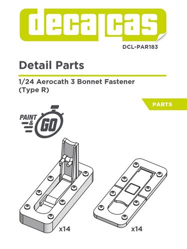 NEW! Decalcas PAR183 Aerocath 3 Bonnet Fastener 3D-Printed (Type R / 14 + 14 pcs)