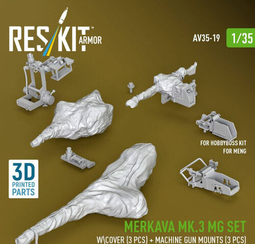 RES/KIT AV35-0019 Merkava Mk.3 - MG Set with Cover (3 pcs) and Machine Gun Mounts (3 pcs) (for Meng & HobbyBoss Kits / 3D Printed)