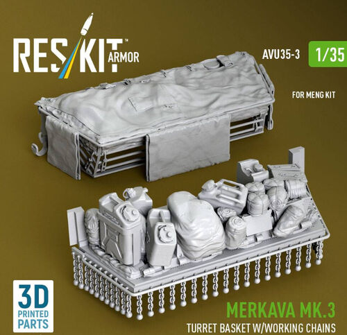 RES/KIT AVU35-0003 Merkava Mk.3 - 3D-Printed Turret Basket with Working Chains (for Meng Kits)