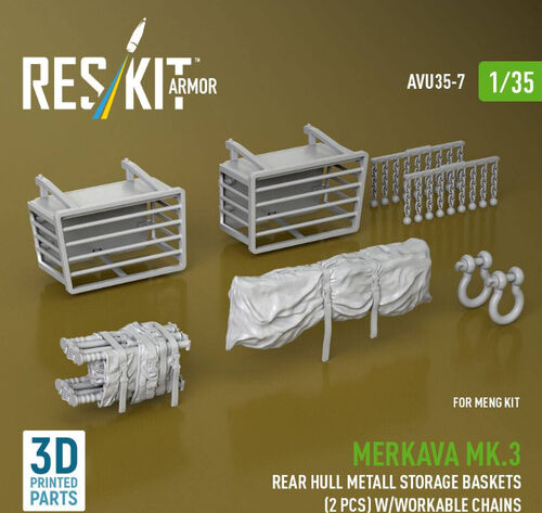 RES/KIT AVU35-0007 Merkava Mk.3 - Rear Hull Metall Storage Baskets (2 pcs) with Workable Chains (for Meng Kits / 3D-Printed)