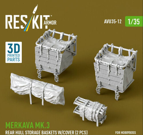 RES/KIT AVU35-0012 Merkava Mk.3 - Rear Hull Storage Baskets with Cover (2 Pcs) (for Hobby Boss Kits / 3D-Printed)