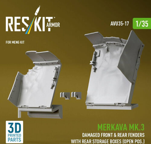 RES/KIT AVU35-0017 Merkava Mk.3 - Damaged Front & Rear Fenders with Rear Storage Boxes / OPEN Possition (for Meng Kits / 3D-Printed)